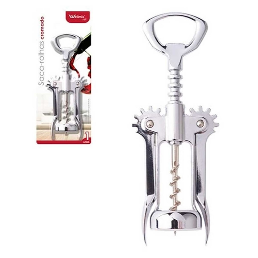 Saca rolhas cromado de metal 6x17cm Wellmix