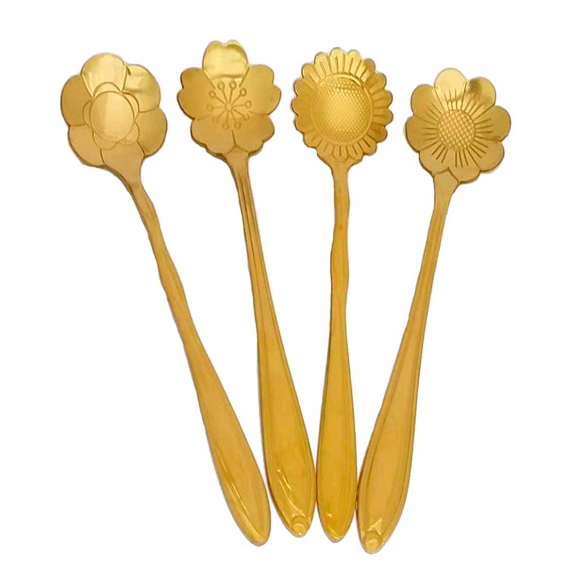 Jogo de Colheres Flores de Aço Inox Dourado Livon