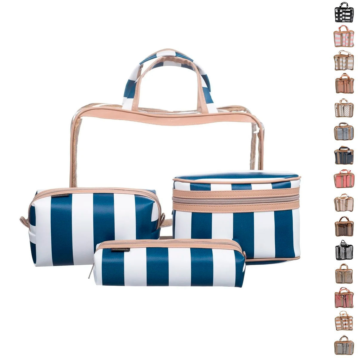 Kit Nécessaire Feminina 4 Peças em PVC Colorido Cingel