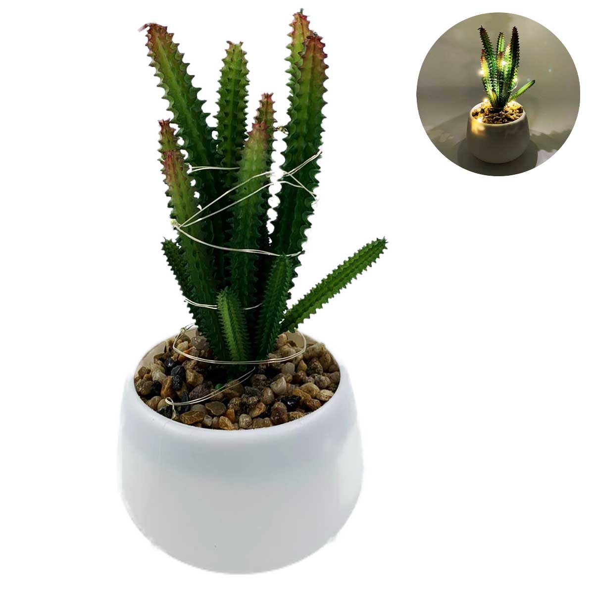 Vaso Decorativo Led C/Planta Artificial 13x10cm em Plástico Bom Years