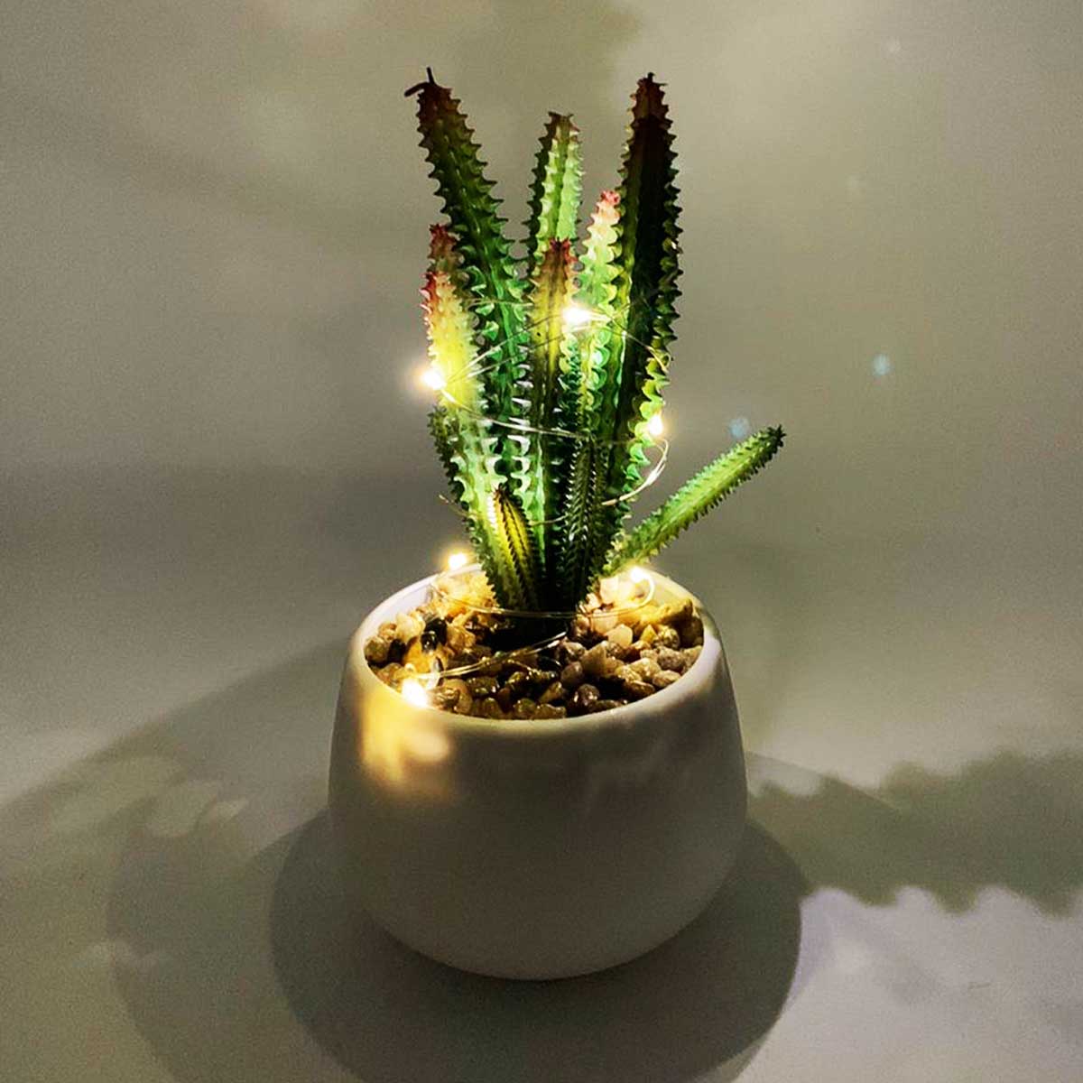 Vaso Decorativo Led C/Planta Artificial 13x10cm em Plástico Bom Years