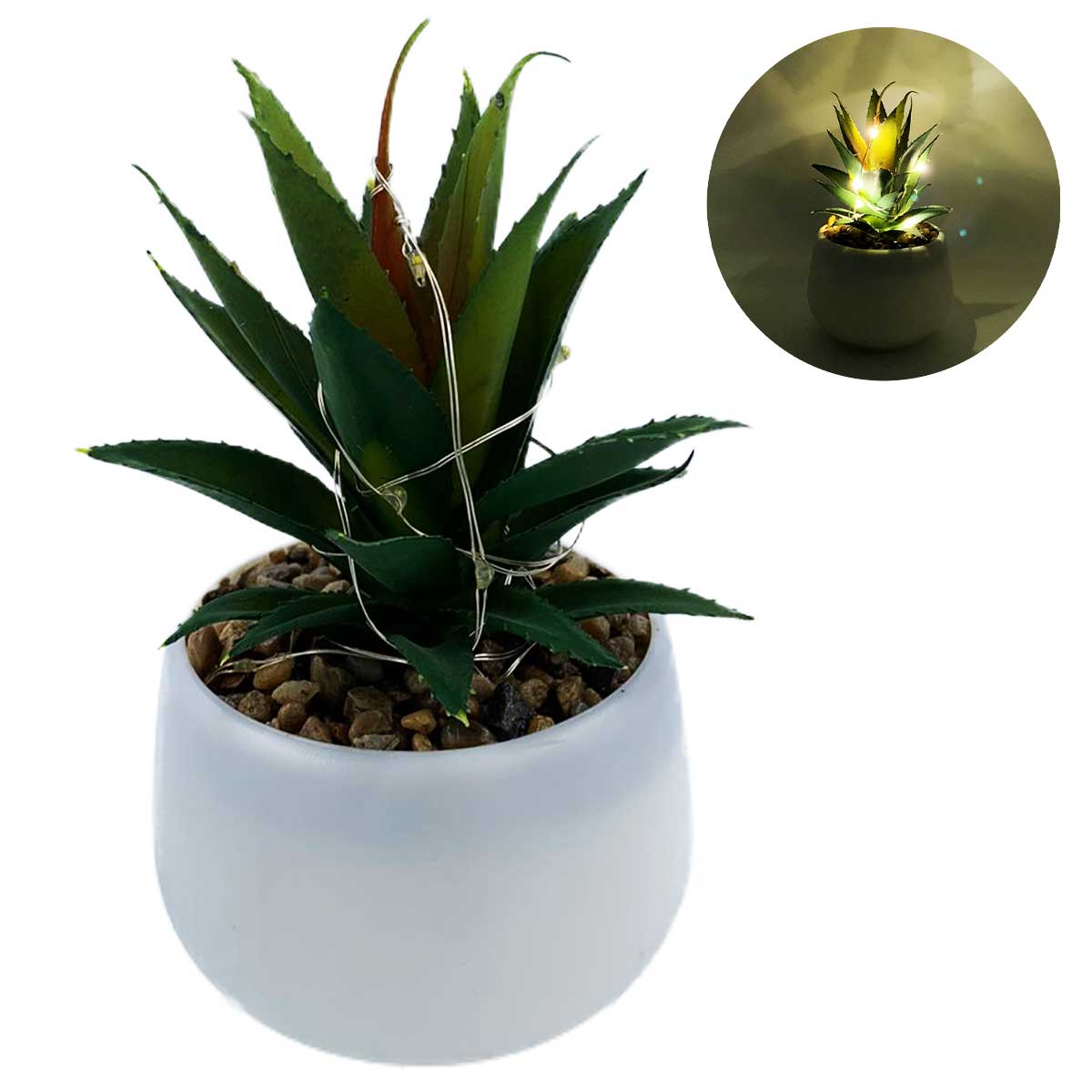 Vaso Decorativo Led C/Planta Artificial 13x10cm em Plástico Bom Years