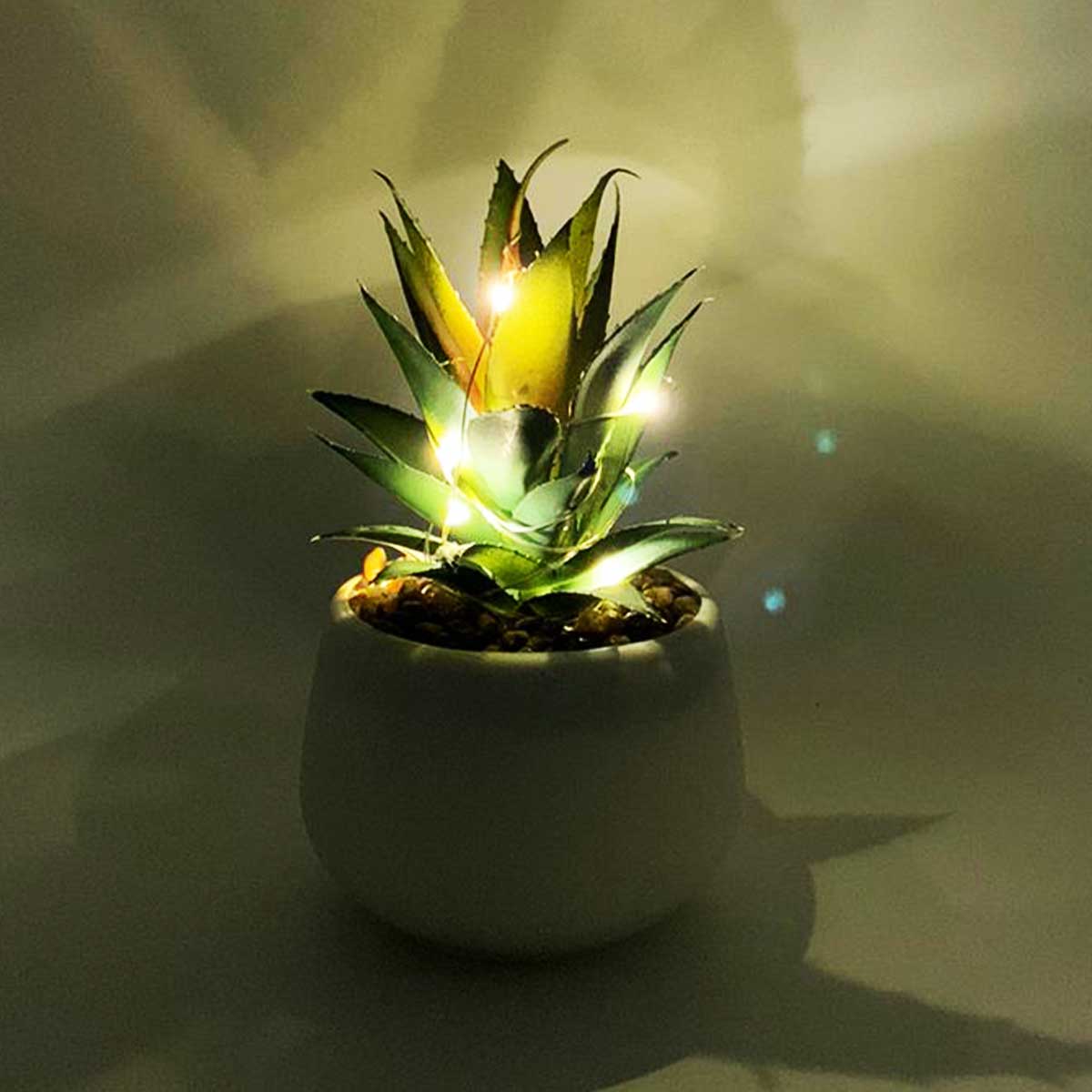Vaso Decorativo Led C/Planta Artificial 13x10cm em Plástico Bom Years
