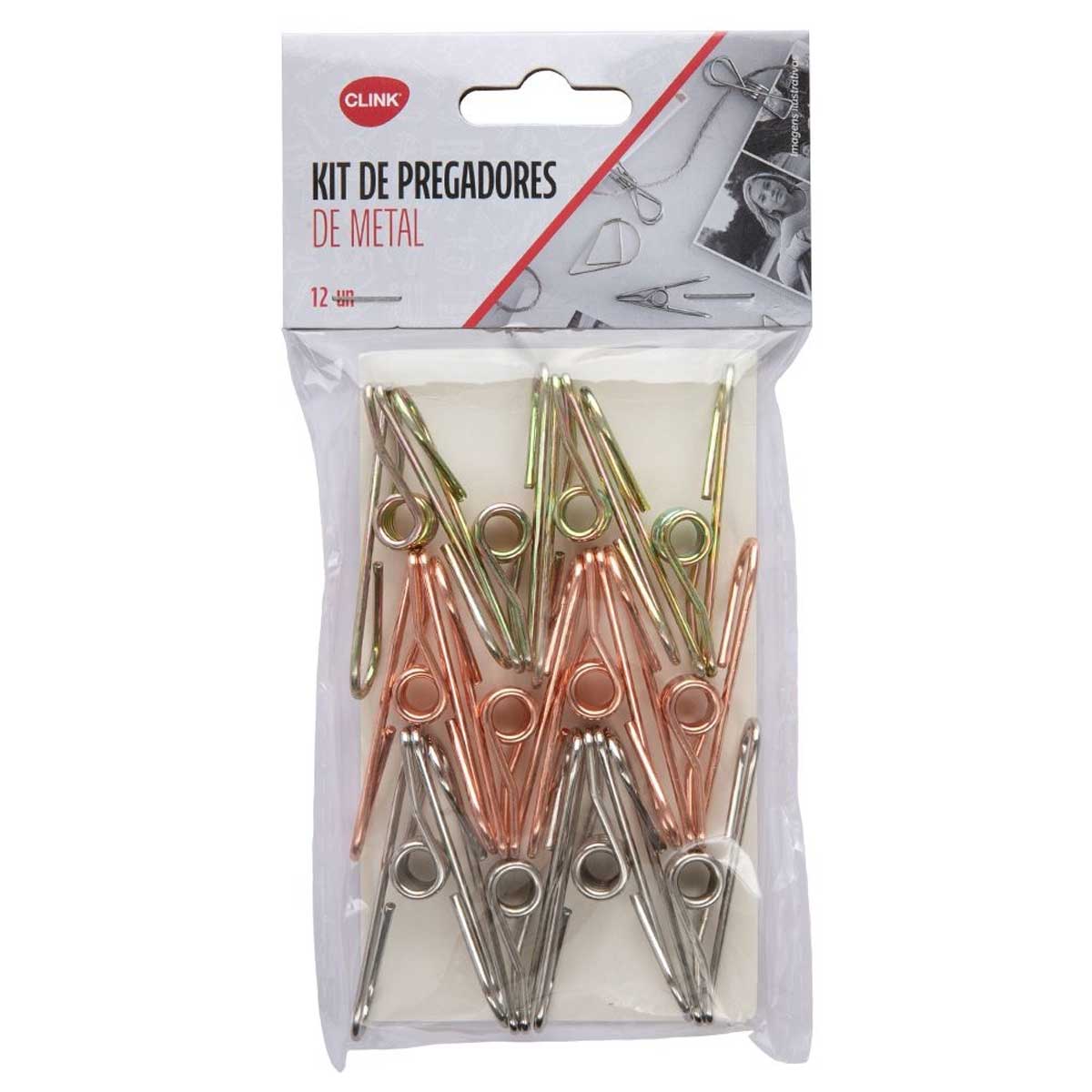 Kit Pregadores 6x2,7cm 12 Peças em Metal Clink