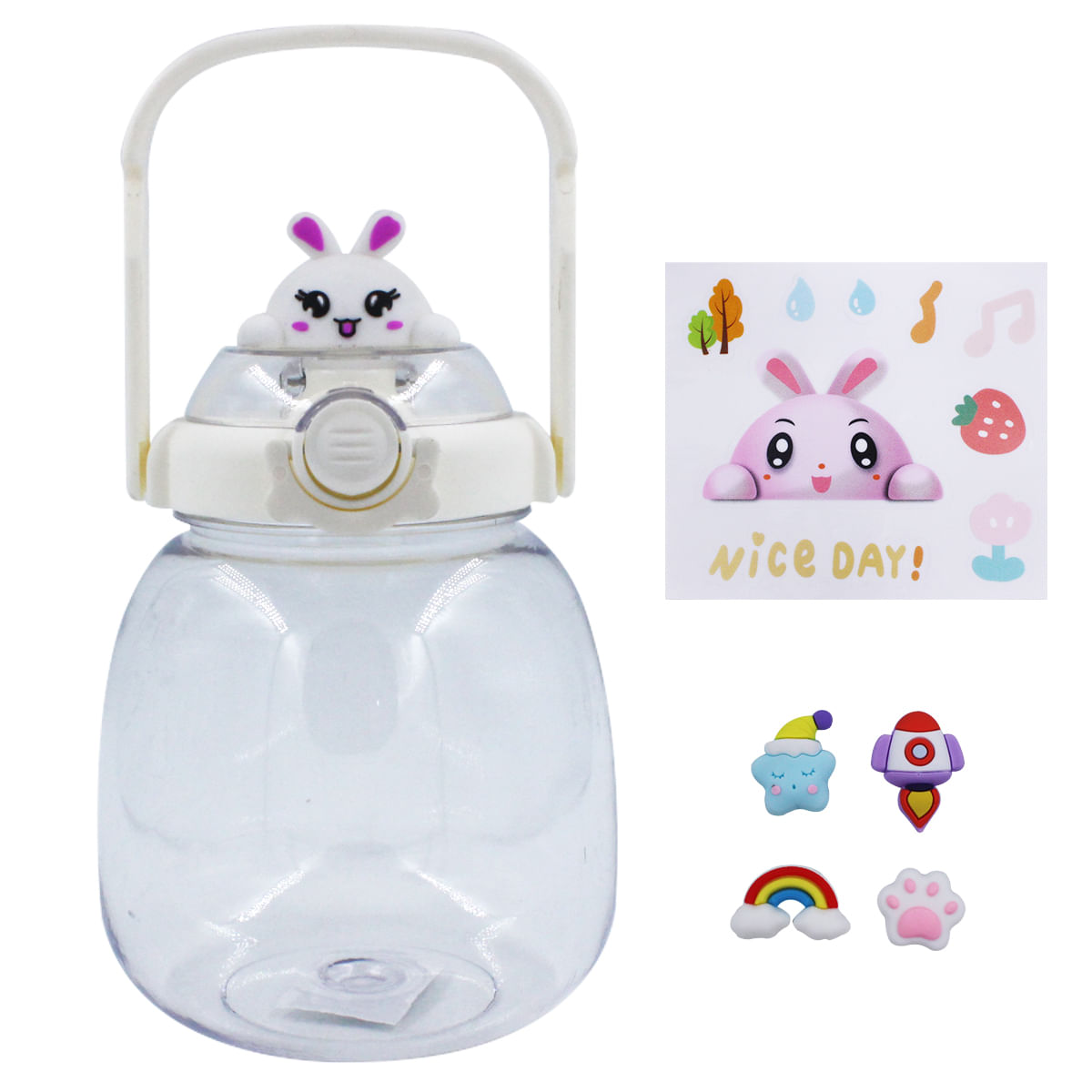 Garrafa C/ Alça + Canudo 1200ml em Plástico Golden Rio