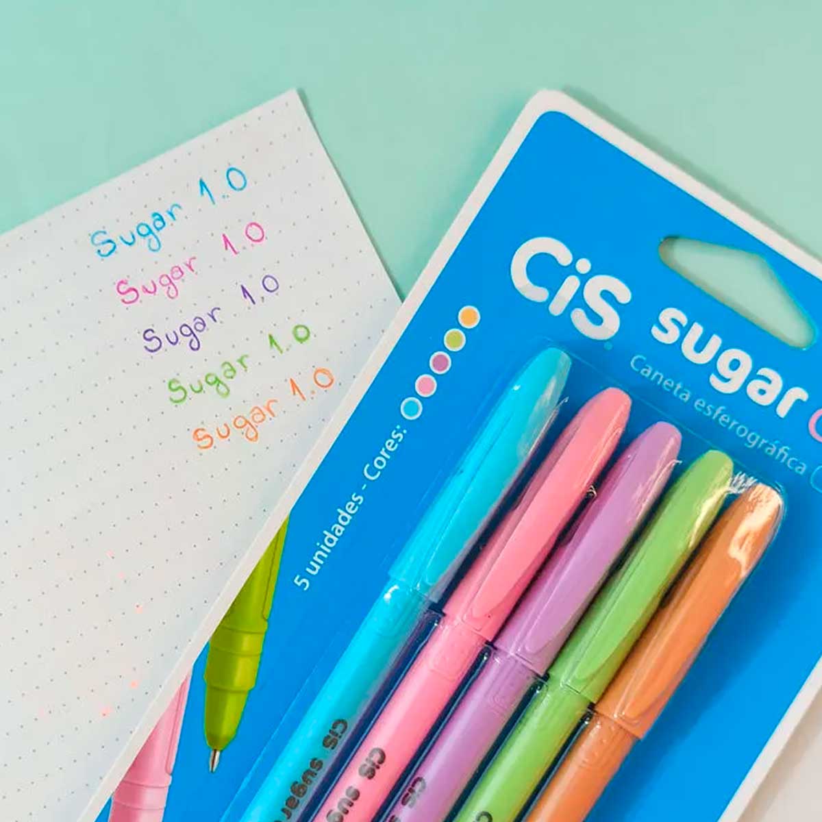 Kit Canetas Sugar Cap Esferográfica 5 Peças em Plástico Cis