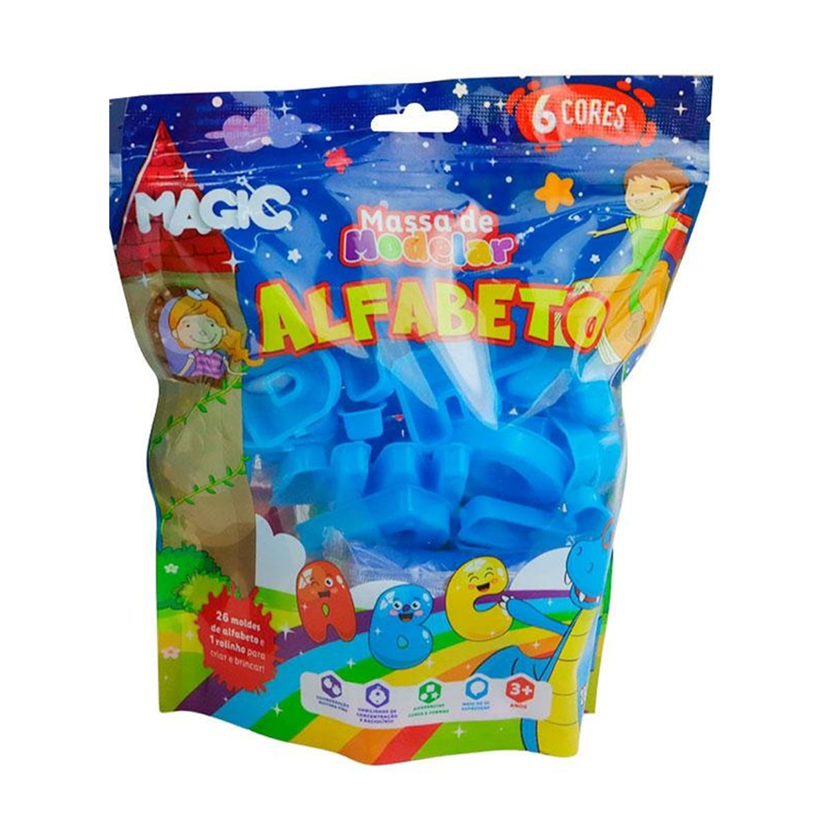 Massa de Modelar Alfabeto C/ 6 Cores em Plástico Magic Kids