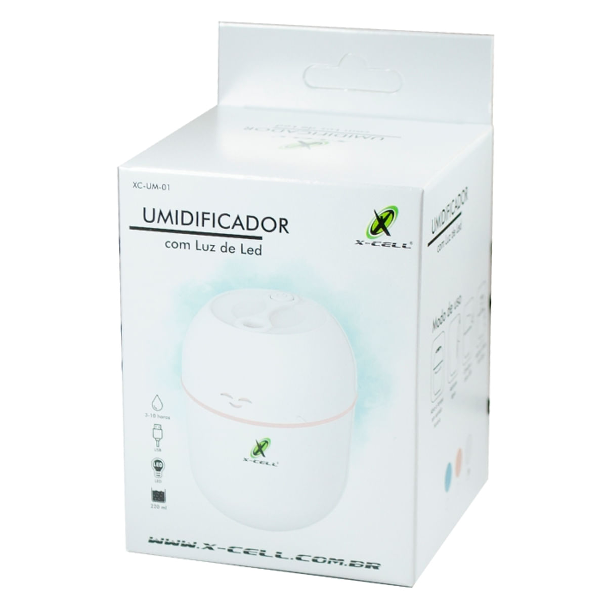 Umidificador De Ambiente 220ml C/ Led em Plástico X-Cell