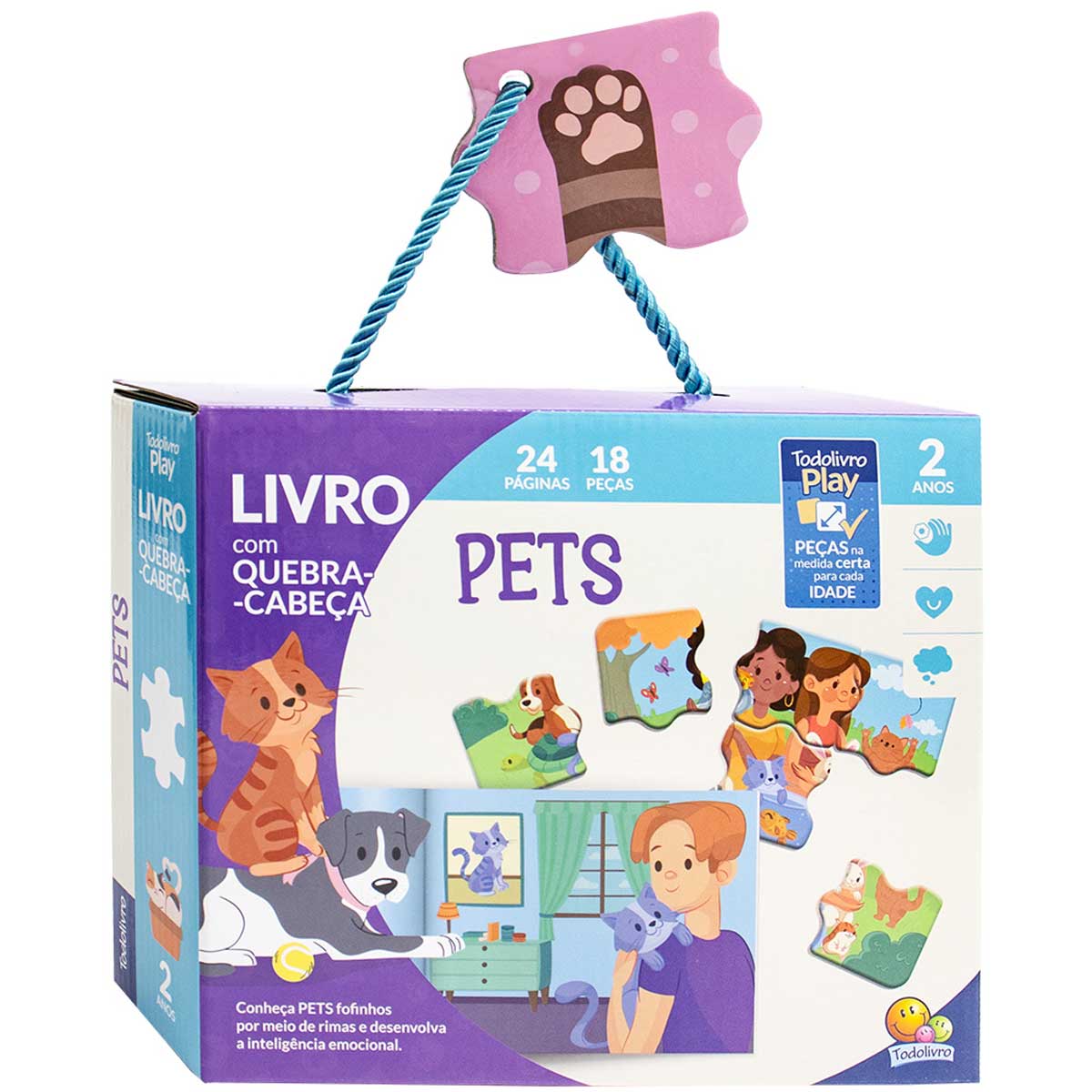 Livro Infantil Pets C/ Quebra Cabeça 17x21cm em Papel Todo Livro