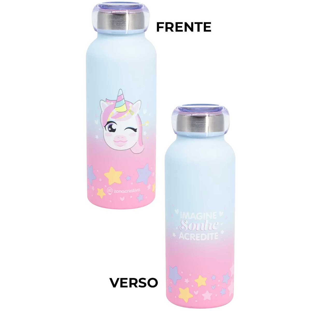 Garrafa Bubble Unicórnio 500ml em Aço Inox Zona Criativa