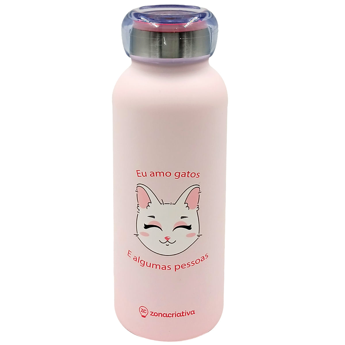 Garrafa Bubble Eu Amo Gatos 500ml em Aço Inox Zona Criativa