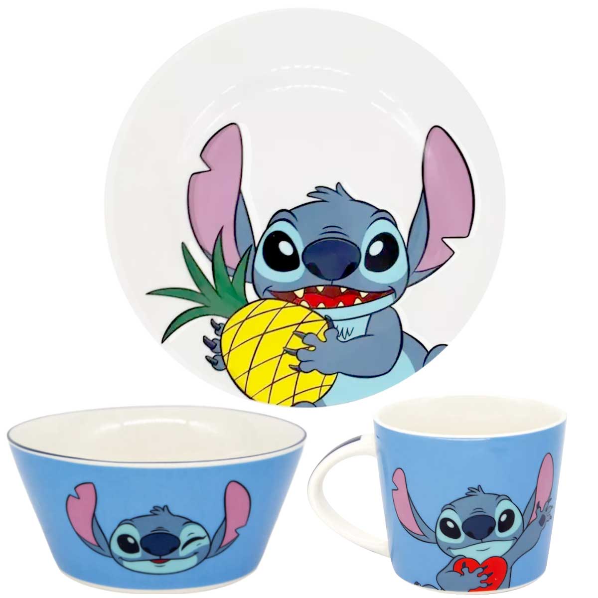 Kit Café da Manhã Stitch 3 Peças em Cerâmica Zona Criativa