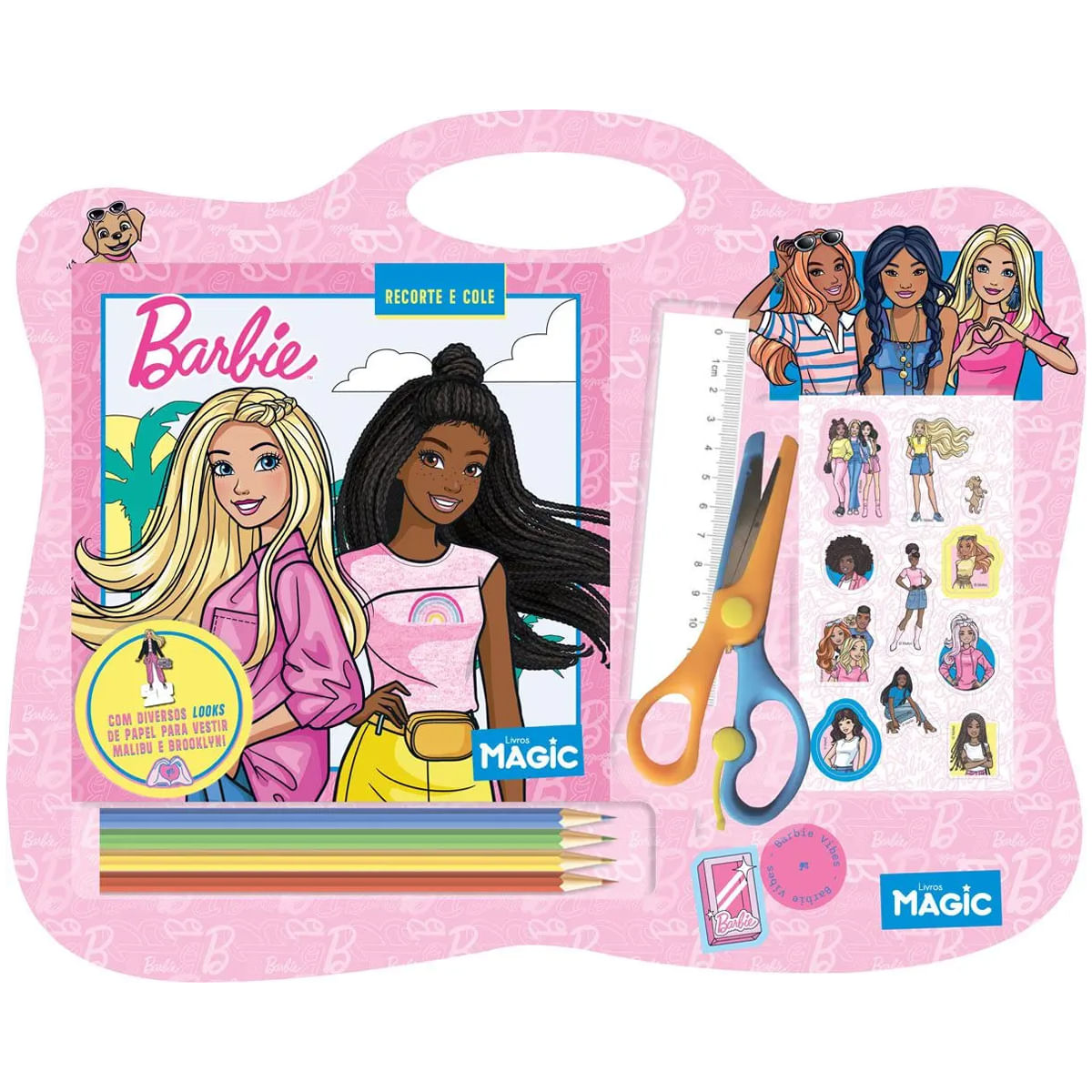 Livro P/ Colorir Barbie Recorte Cole em Papel Magic Kids