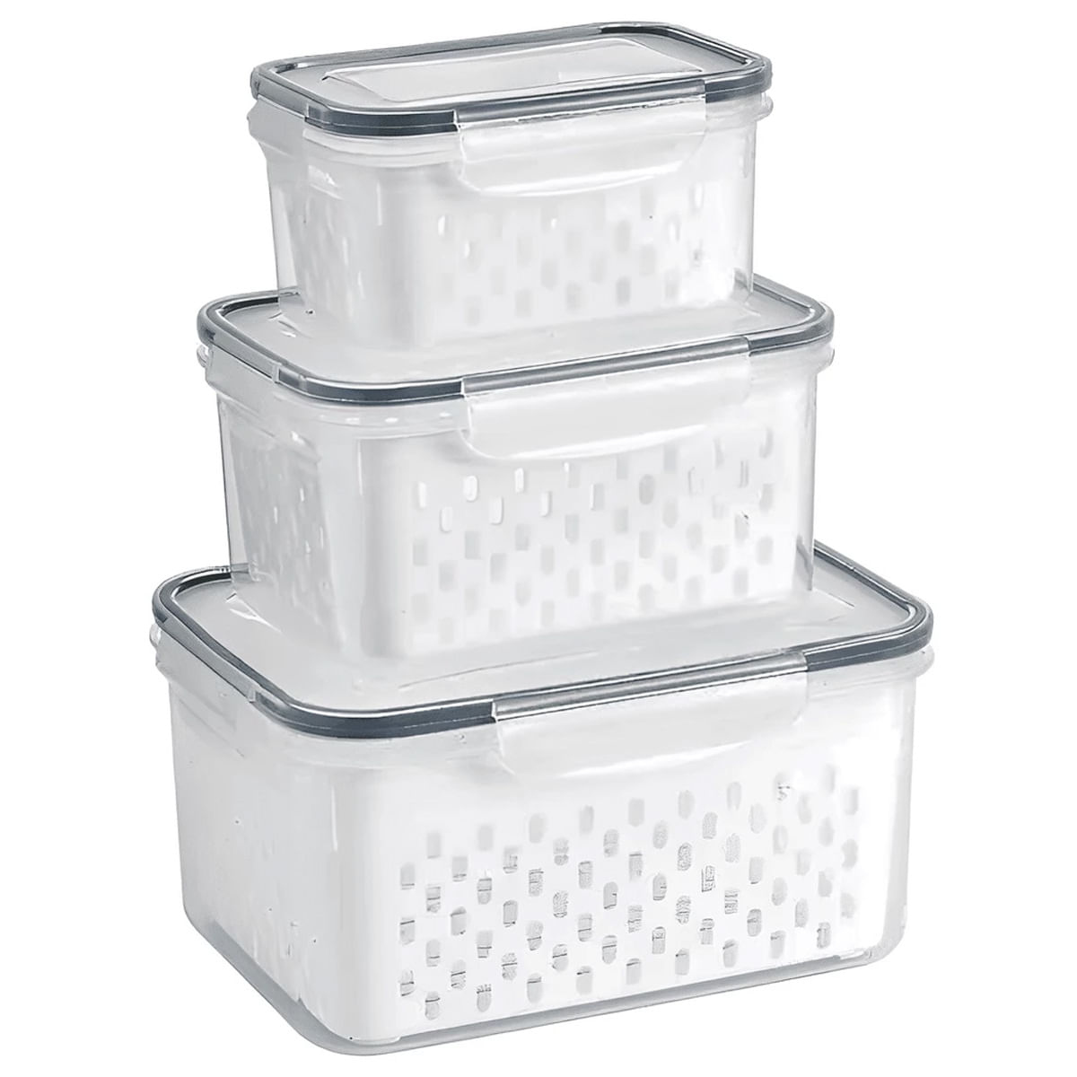 Kit 3 Potes Cestas Frigoríficas 21x16cm em Plastico Livon